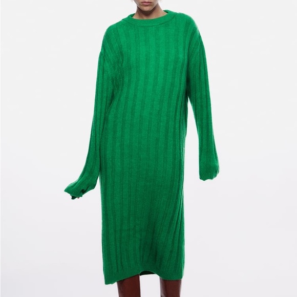 Zara | Dresses | Zara Green Ribbed Knit Dress | Poshmark